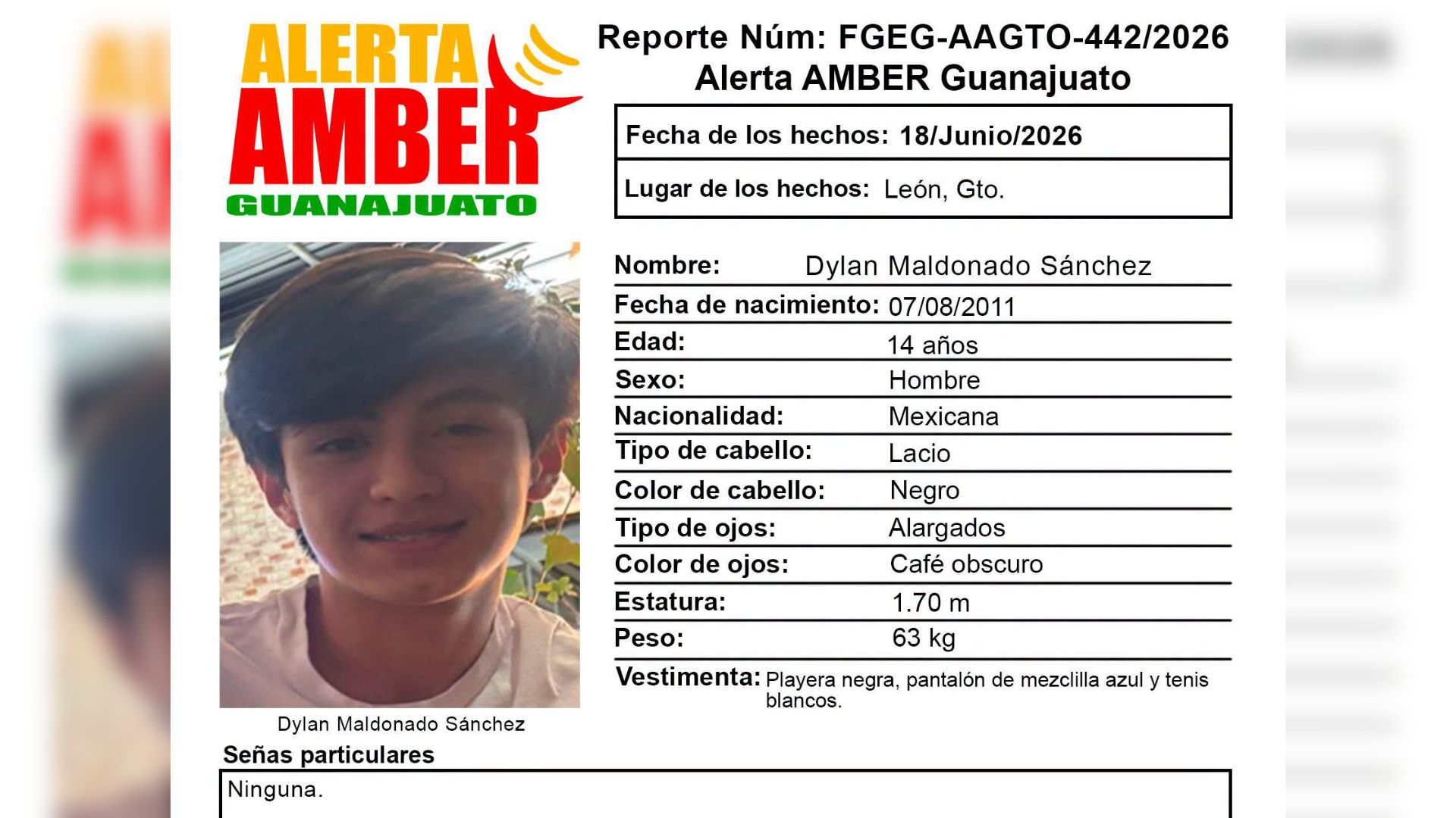 Alerta Amber buscan a Dylan Maldonado Sánchez desaparecido en León