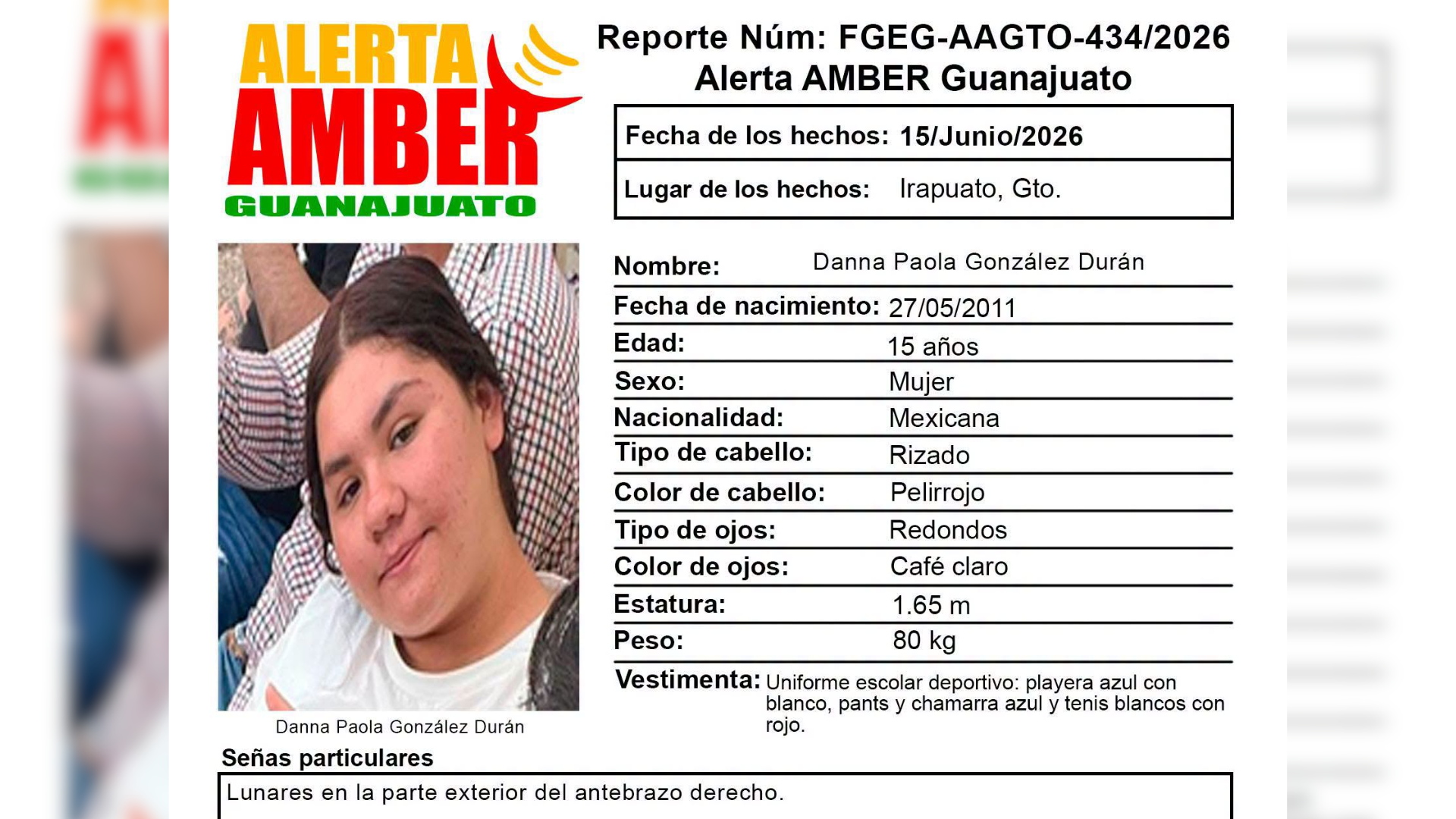 Alerta Amber buscan a Danna Paola González Durán desaparecida en Irapuato